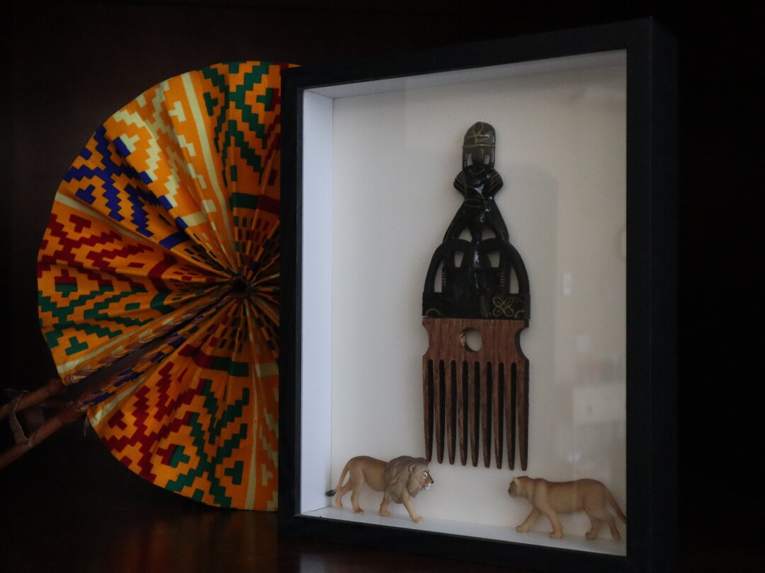 Rising Sun Adinkra Afrikomb in Black Comb Mounted in 8x10 Black Frame ...