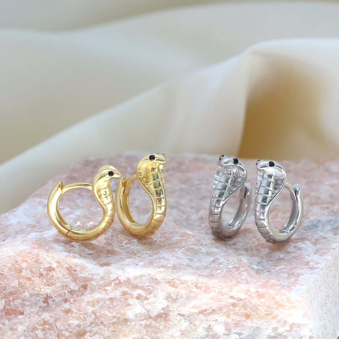 King Cobra Huggie Hoops in Sterling Silver, Small Snake Hoop Earrings ...