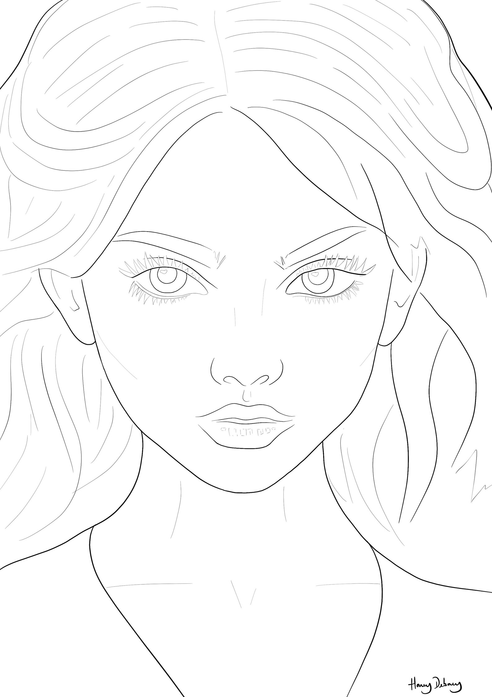 Lady portrait colouring page pdf woman coloring | Etsy