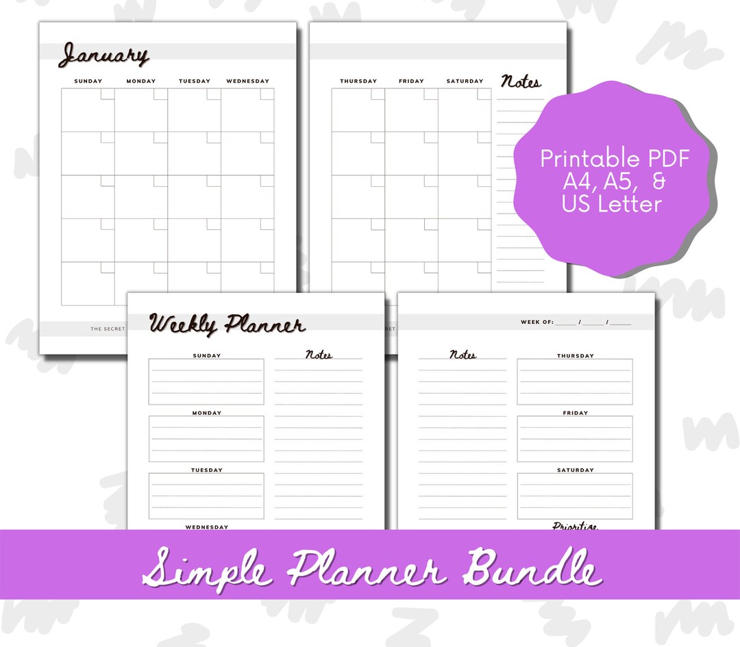 Simple Planner Inserts // Weekly, Monthly Planner // Printable Notepads ...