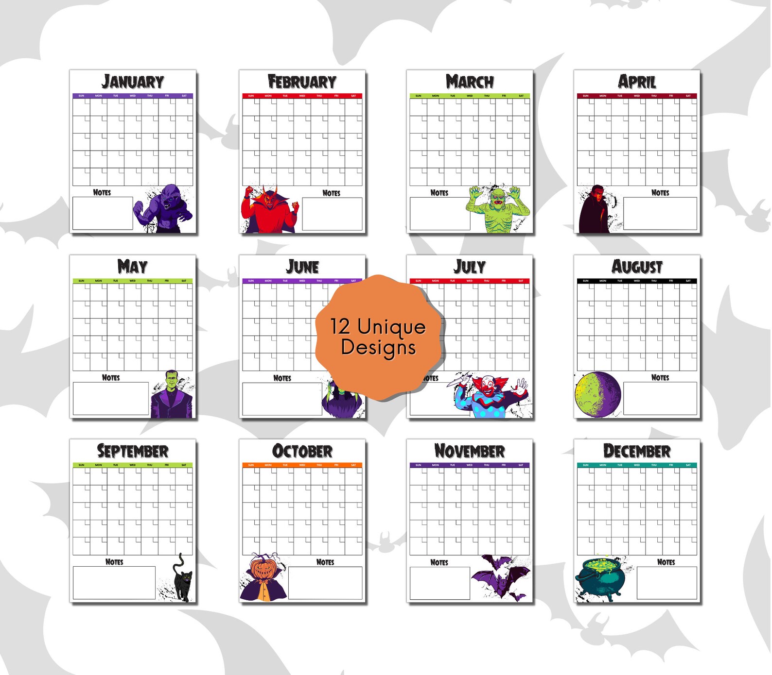 Vintage Halloween Calendar // Printable Calendar PDF // Digital ...