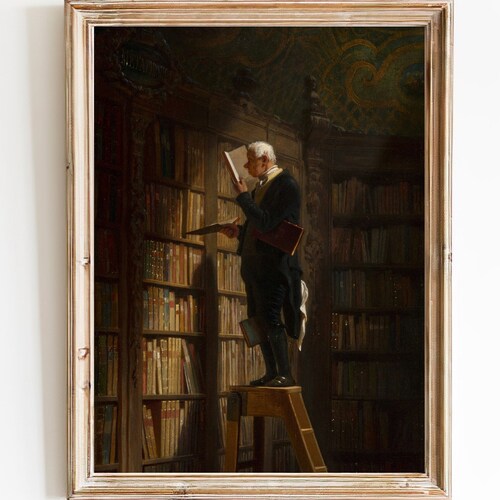 FREE SHIPPING Vintage Library Art Print Book Shelves Wall - Etsy