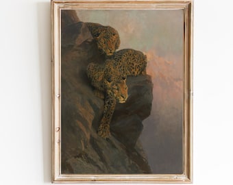 Antique Leopard Painting, 19th Century, Vintage Animal Art Print, Big ...