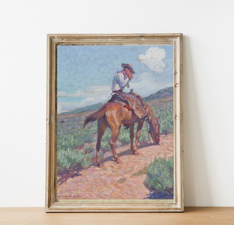 FREE SHIPPING / Cowboy Riding a Horse Western Painting / | Etsy
