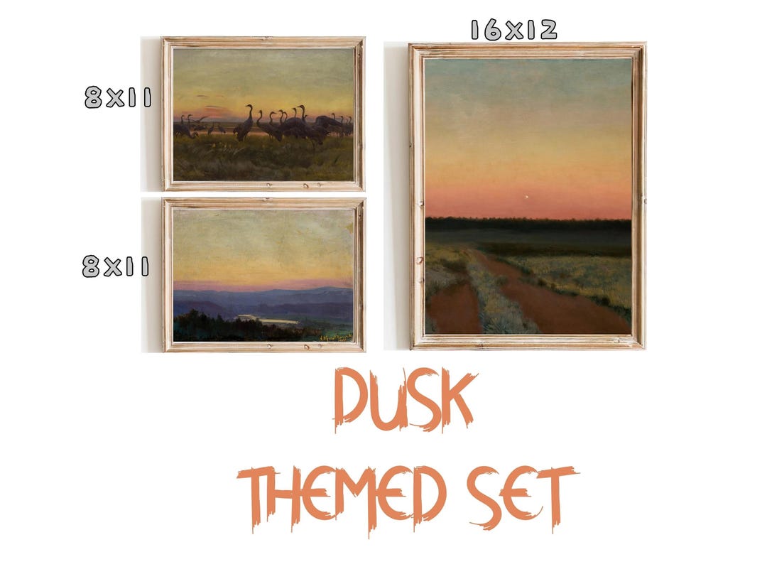 FREE SHIPPING - Dusk Landscape Art Set of 3 - Colorful Sunset Sky Art ...
