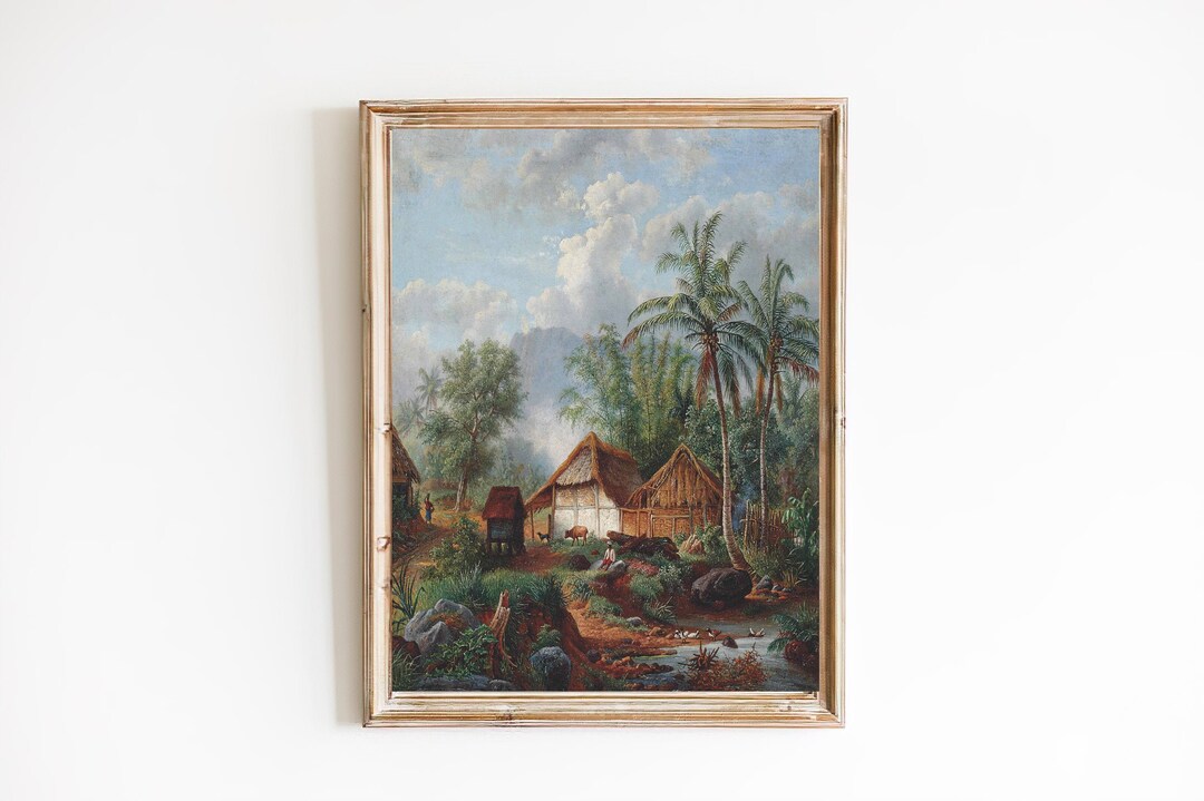 FREE SHIPPING - Javanese Forest House Landscape Painting- Javanese ...