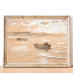 FREE SHIPPING - Sunny Apricot Colored Seaside Painting- Vintage ...
