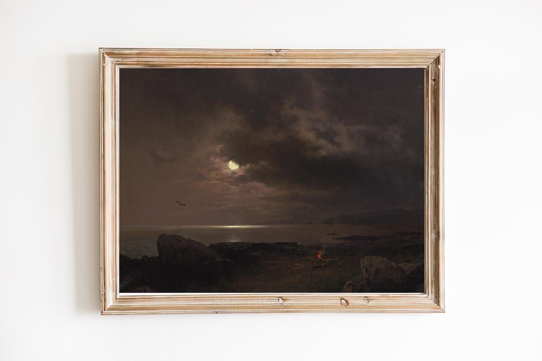 FREE SHIPPING Bonfire in the Moonlight Art Print Night at the Beach Oil ...