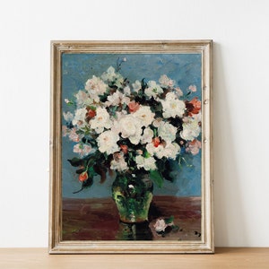 FREE SHIPPING - Vintage White Rose Oil Painting - Flower Vase ...