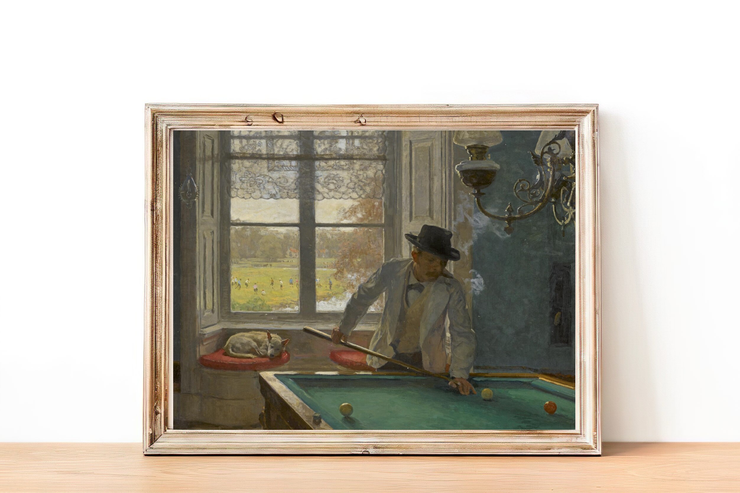 FREE SHIPPING / Vintage Pool Table Painting / Playing Pool Art - Etsy