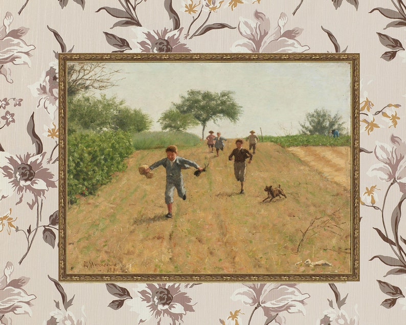 FREE SHIPPING Kids Playing in the Fields Art Print - Etsy