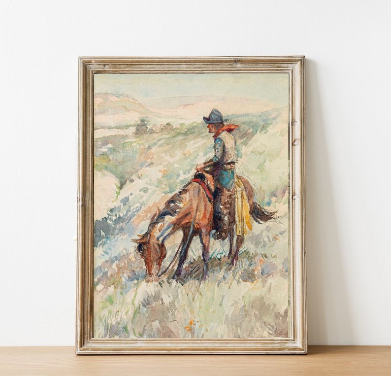 FREE SHIPPING / Cowboy Western Landscape Painting / Horse - Etsy