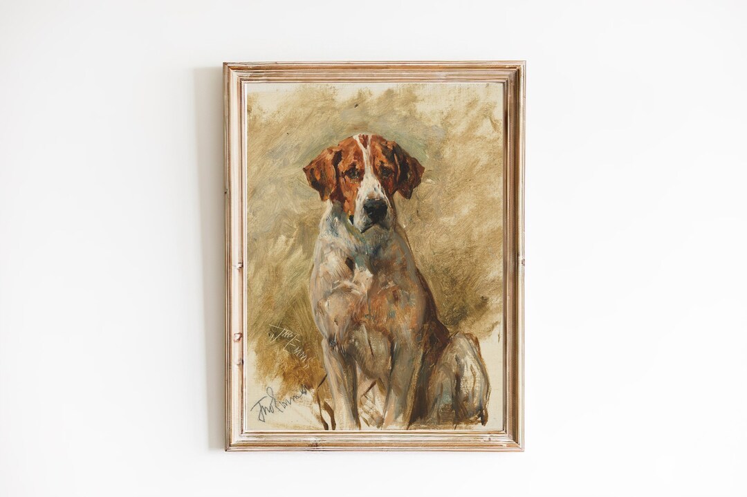 Vintage Hound Dog Art Print – Neutral Style Animal Portrait - Etsy