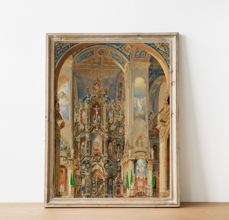 Vintage Church Interior Art Print – Restored Christian Painting - Etsy UK