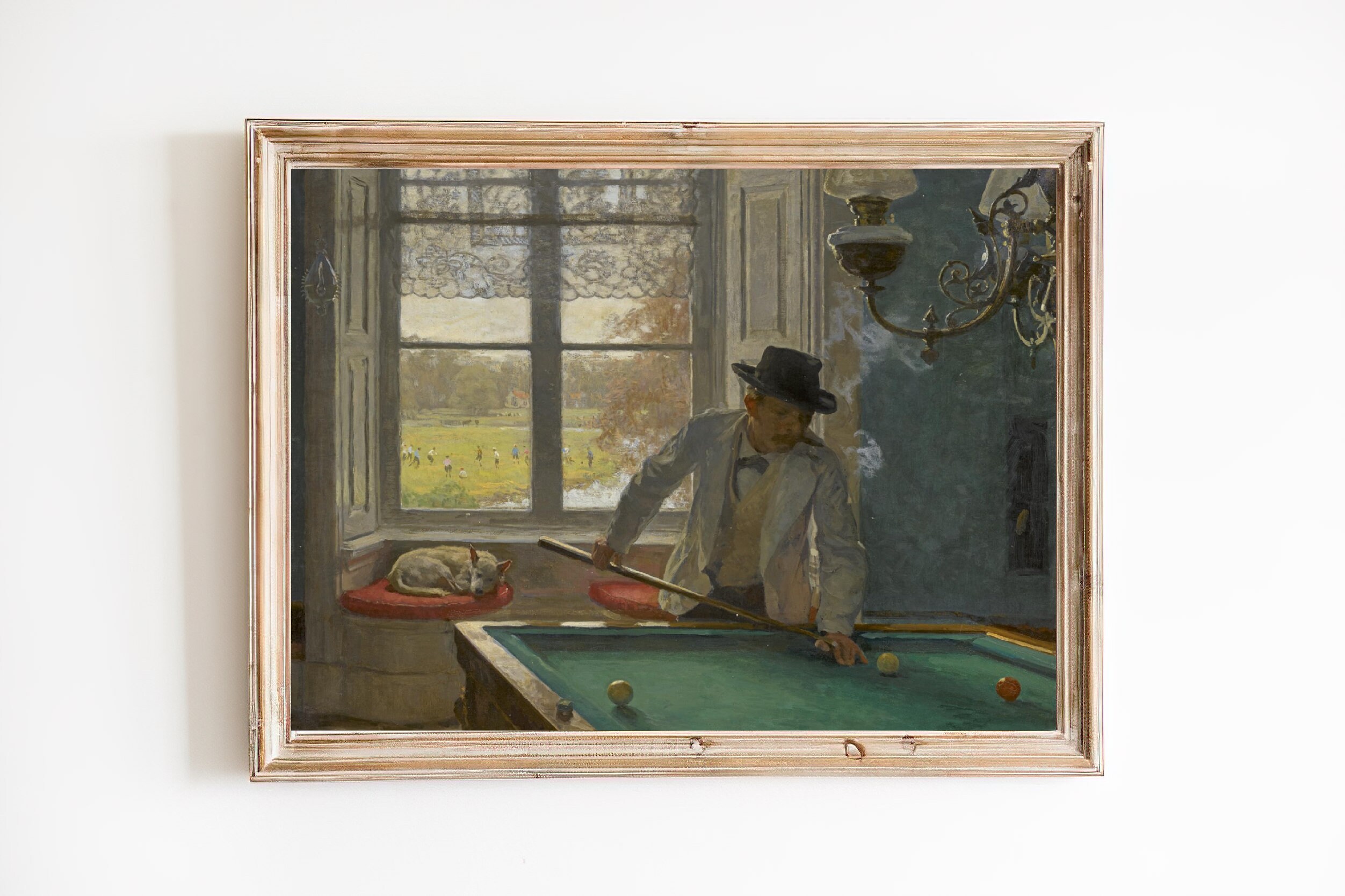 FREE SHIPPING / Vintage Pool Table Painting / Playing Pool Art - Etsy