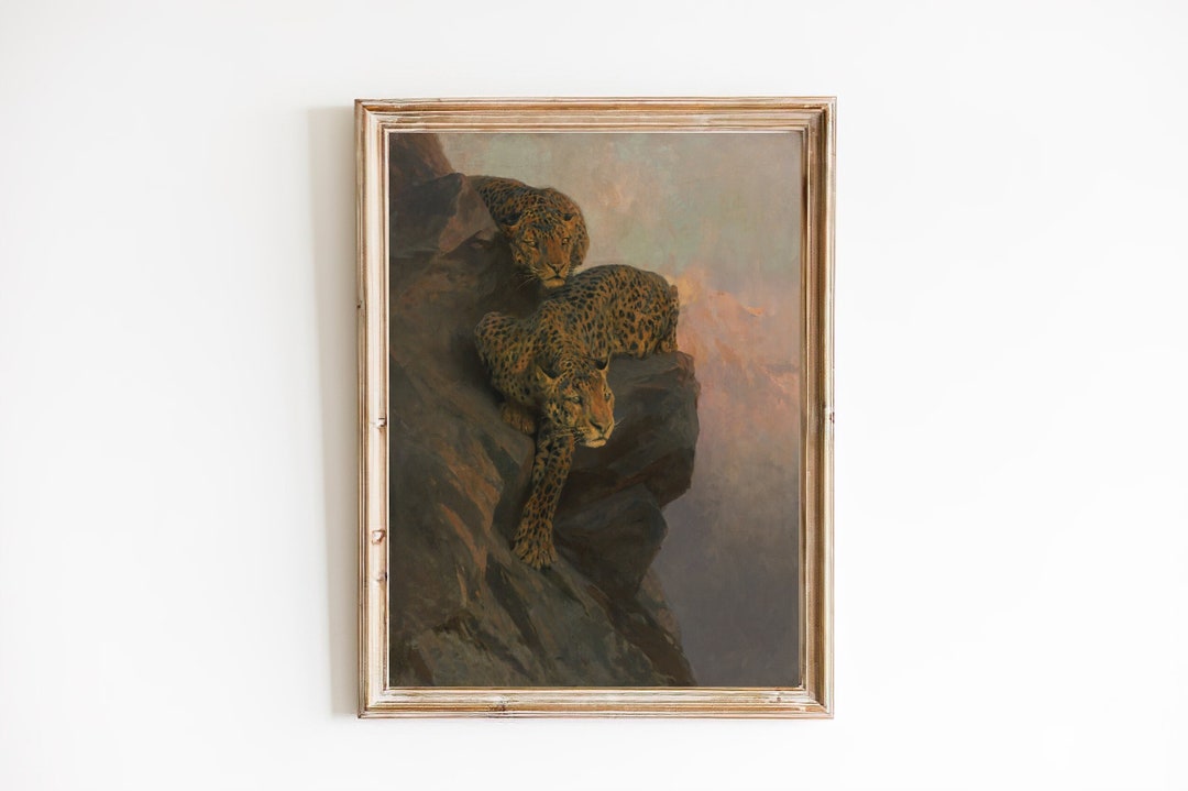 Leopard Art Print – Vintage Wildlife Oil Painting - Etsy