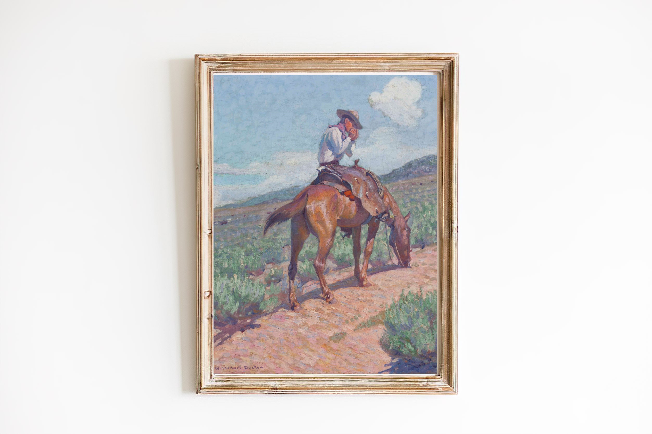 FREE SHIPPING / Cowboy Riding a Horse Western Painting / - Etsy