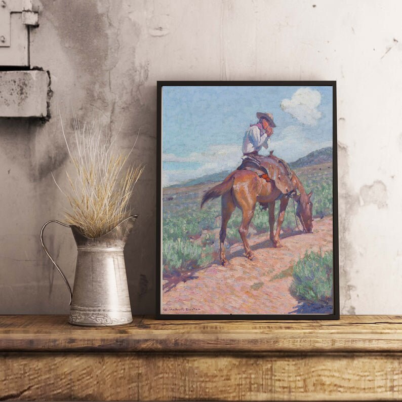 FREE SHIPPING / Cowboy Riding a Horse Western Painting / | Etsy