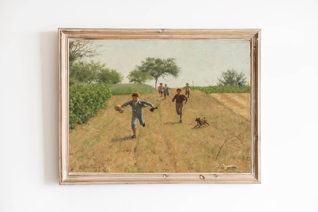 FREE SHIPPING - Kids Playing in the Fields Art Print - Beautiful ...