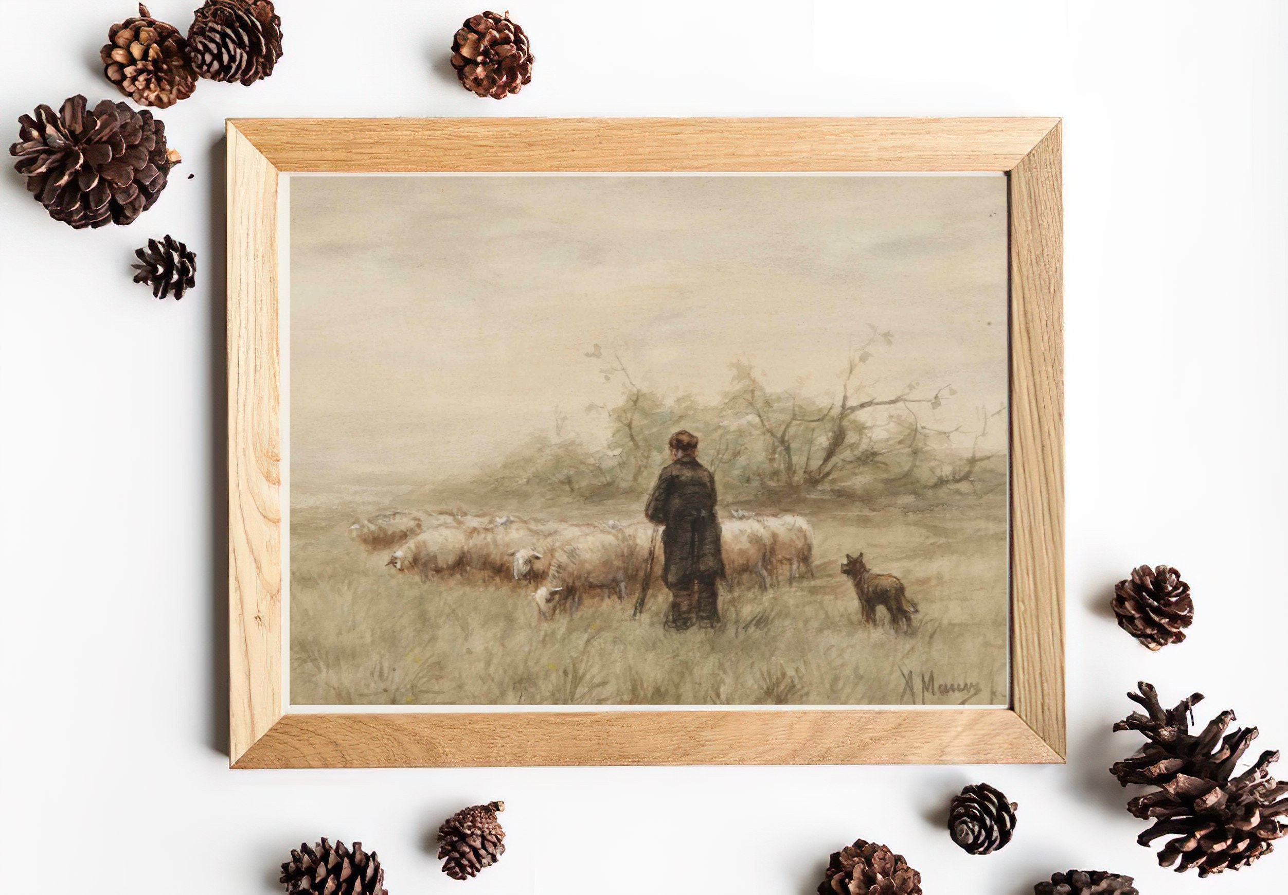 Vintage Sheep Landscape Print – Shepherd and Dog Art - Etsy