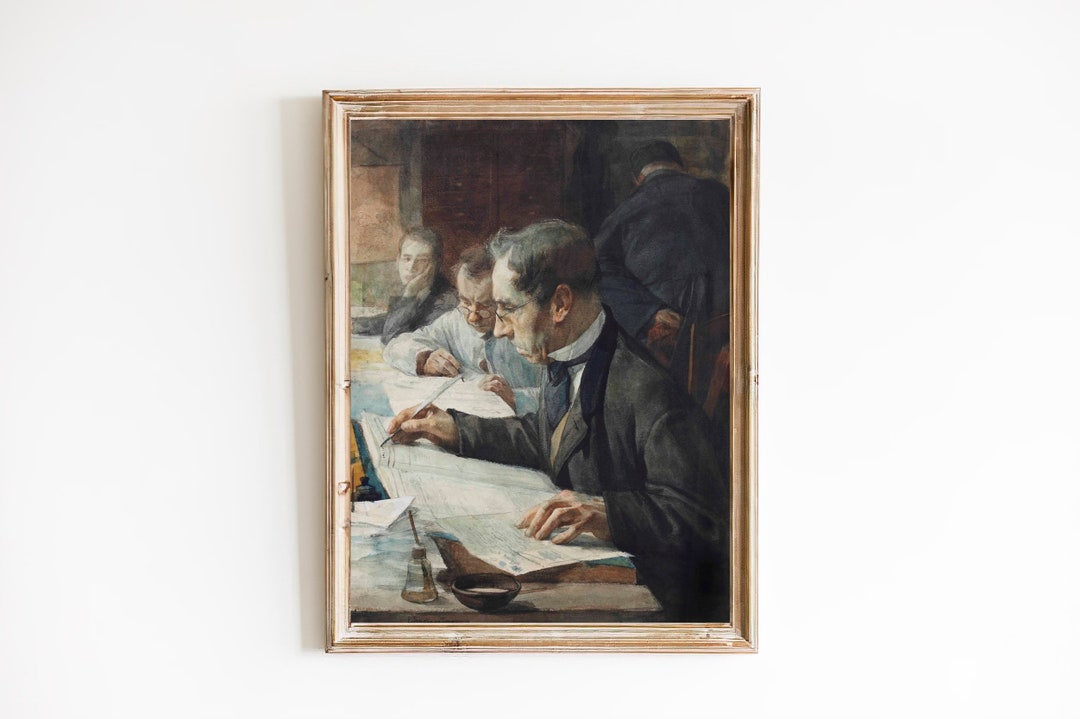 Vintage Office Job Art Print, Restored Paperwork Painting - Etsy