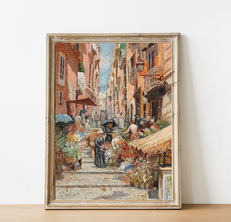 FREE SHIPPING Vintage Italian City Scene Painting Old Town | Etsy