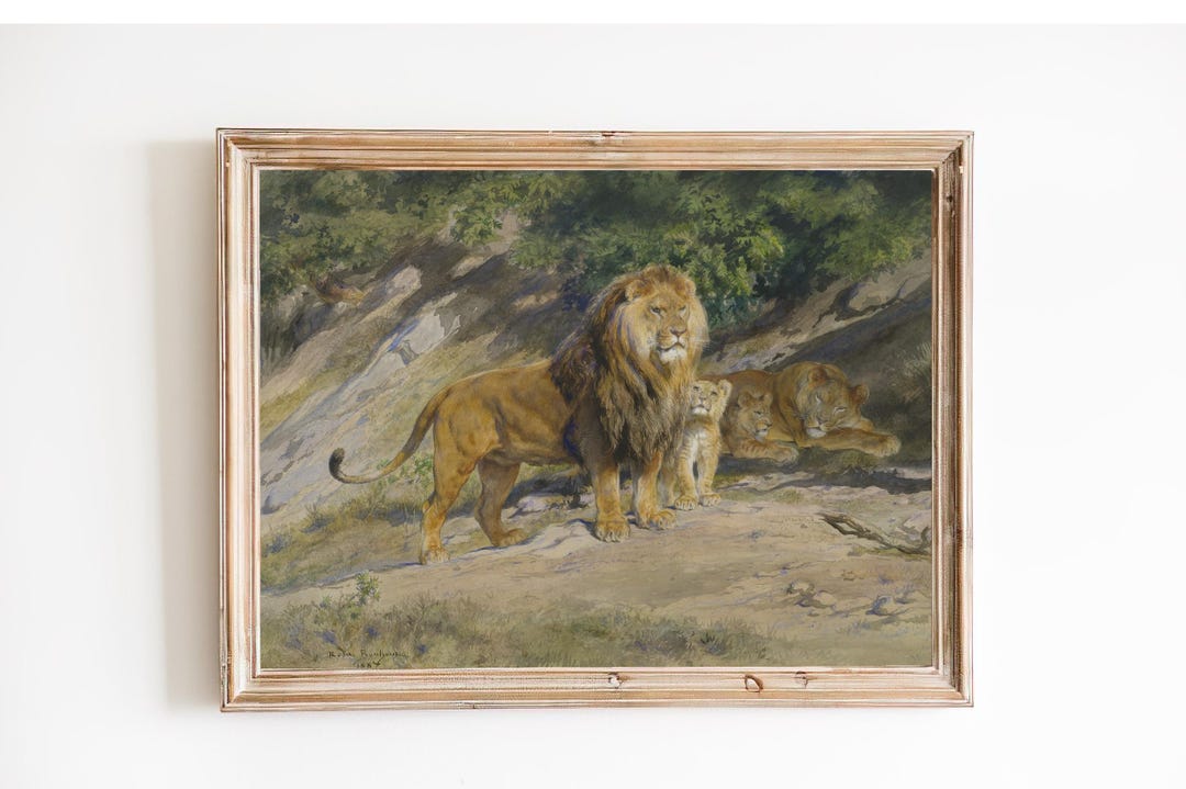 Vintage Lion Family Watercolor Print – Restored 19th Century Art - Etsy