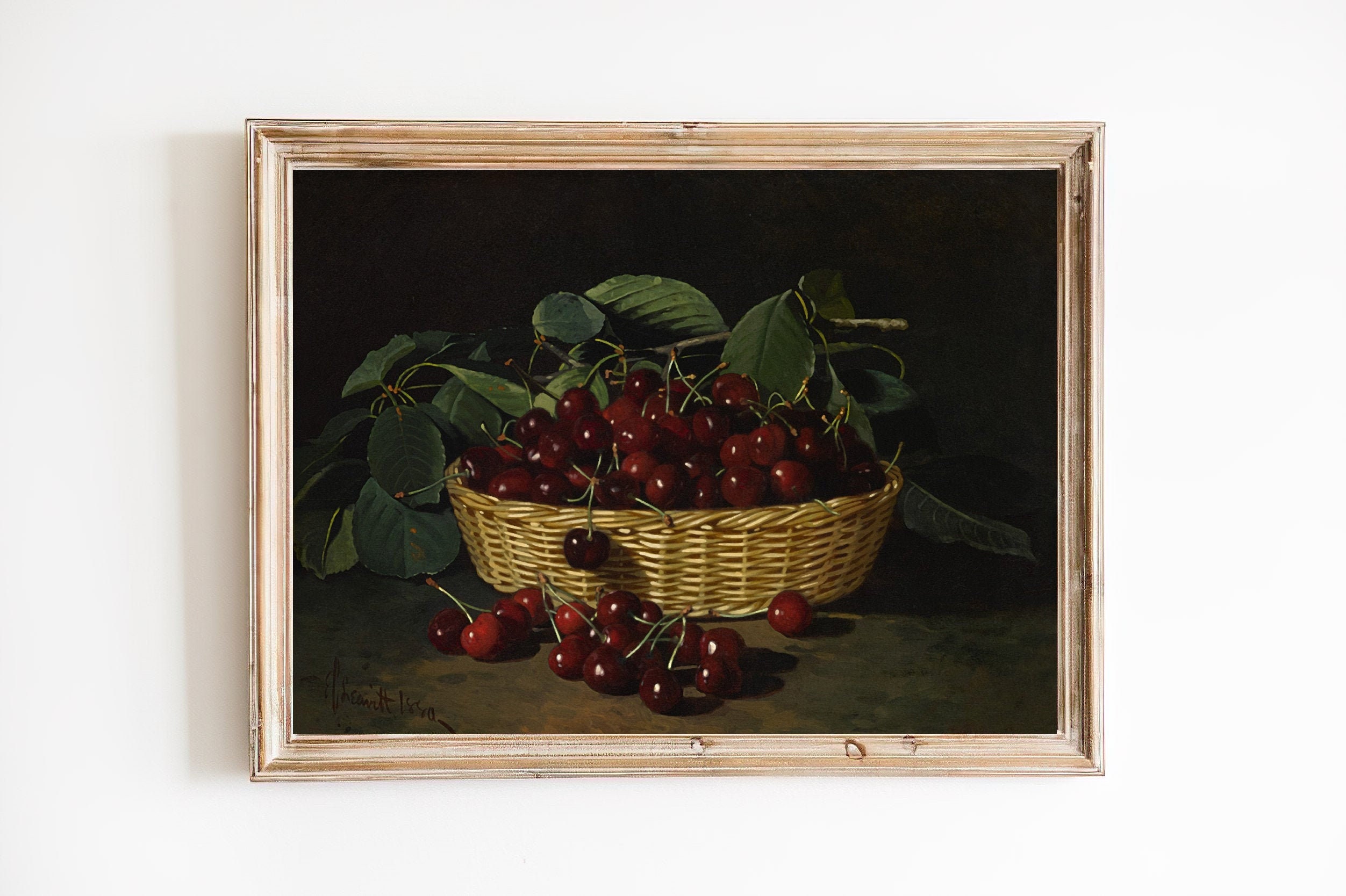 FREE SHIPPING Vintage Cherries Still Life Painting Cherry | Etsy