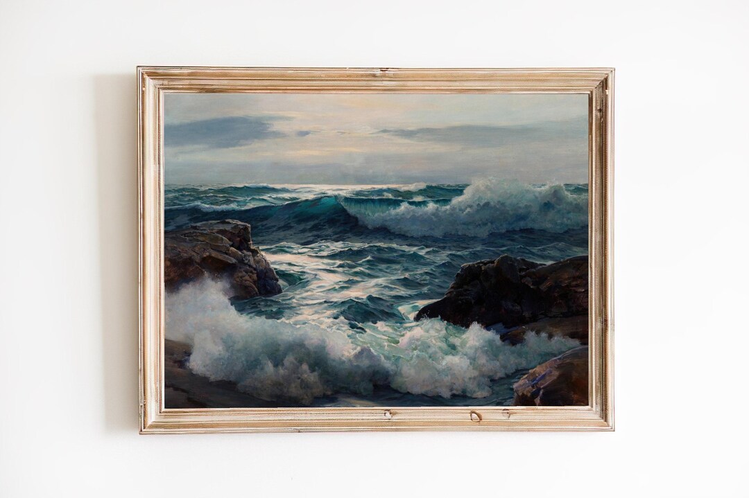 Restored Vintage Ocean Waves Art Print – Rocky Coast Seascape - Etsy