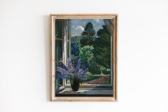 FREE SHIPPING Blue Flowers on the Window Art Print - Etsy