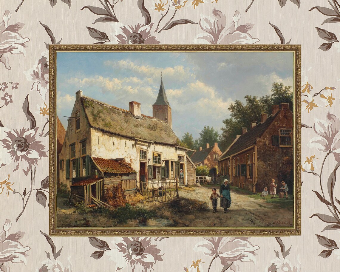 FREE SHIPPING / Old Village Realism Painting / Dutch Small | Etsy