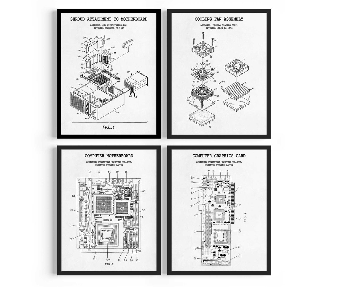 Set of 4 Computer Hardware Patent Print Motherboard Patent | Etsy