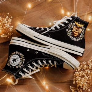 Custom Embroidered Converse, Vintage Bee Embroidered Shoes, Converse ...