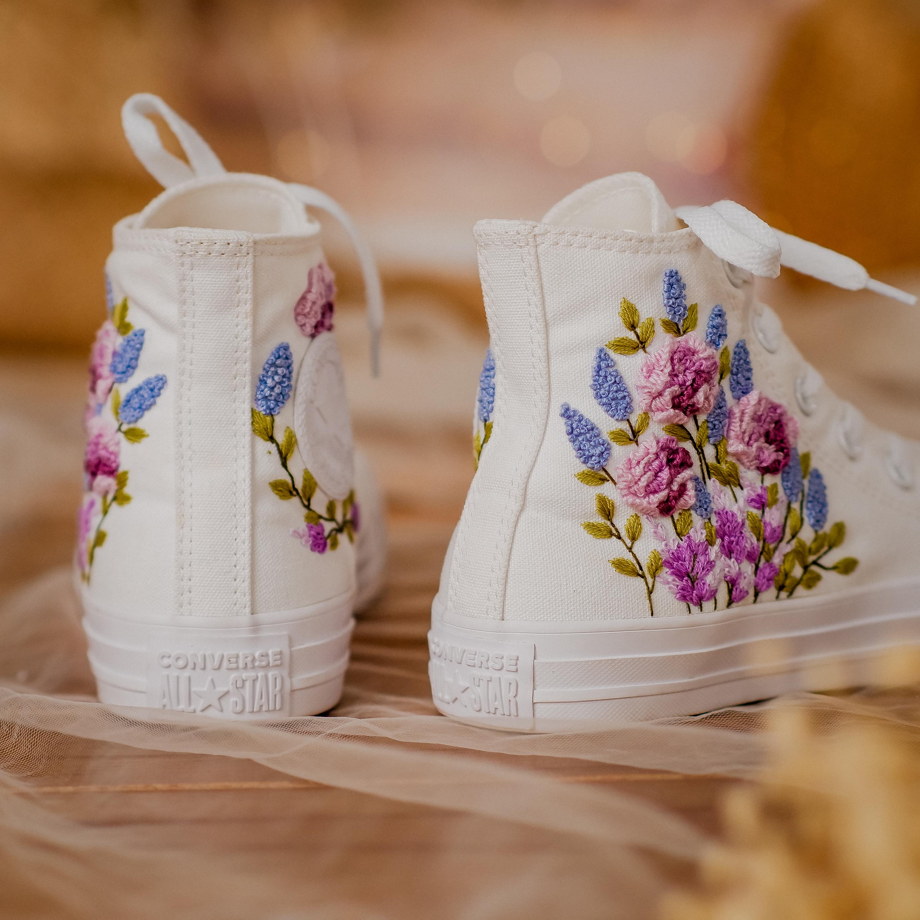 Purple Bouquet Embroidered Wedding Converse for Bride, Lavender ...