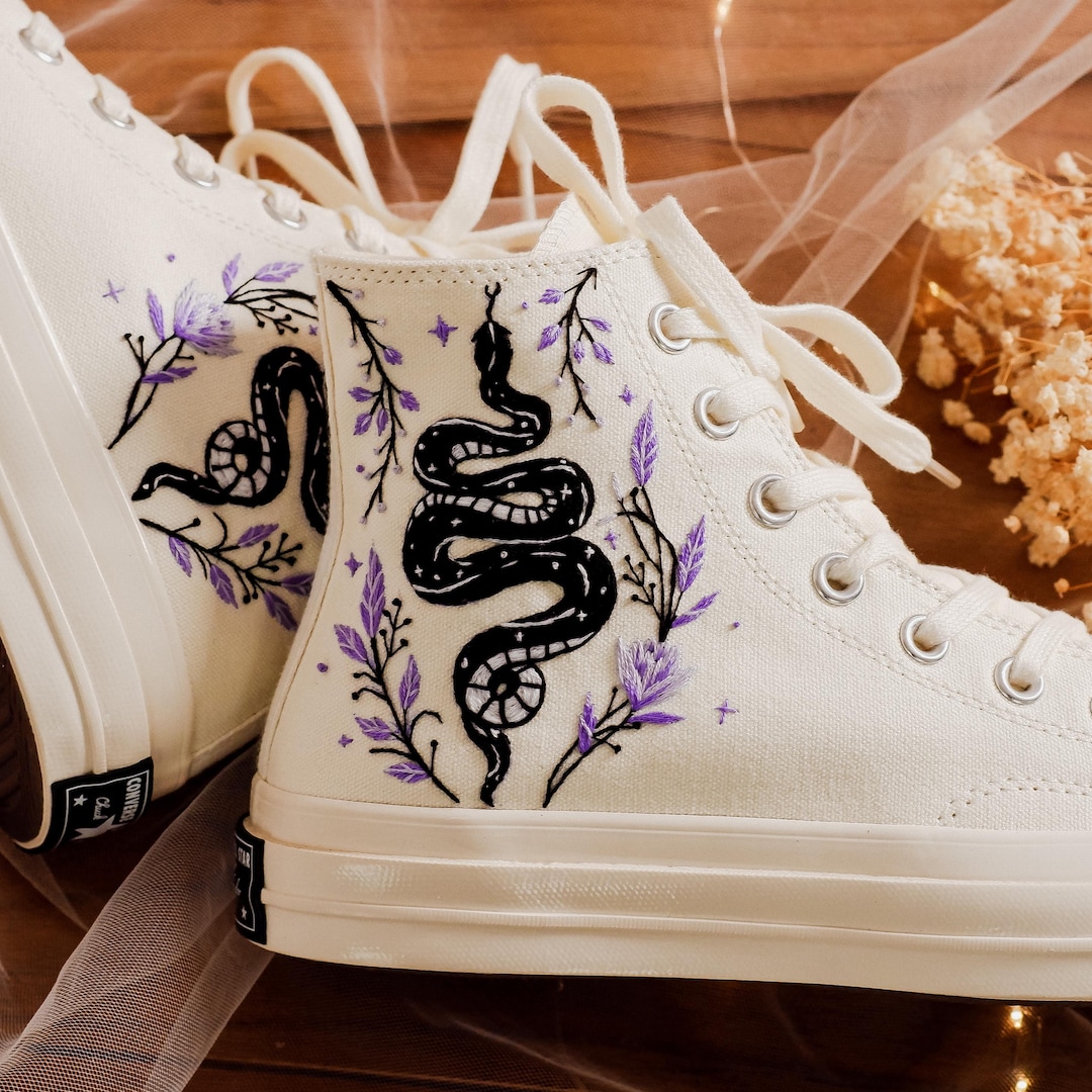 Embroidered Converse, Rep Snake Embroidered Shoes Custom, Snake ...