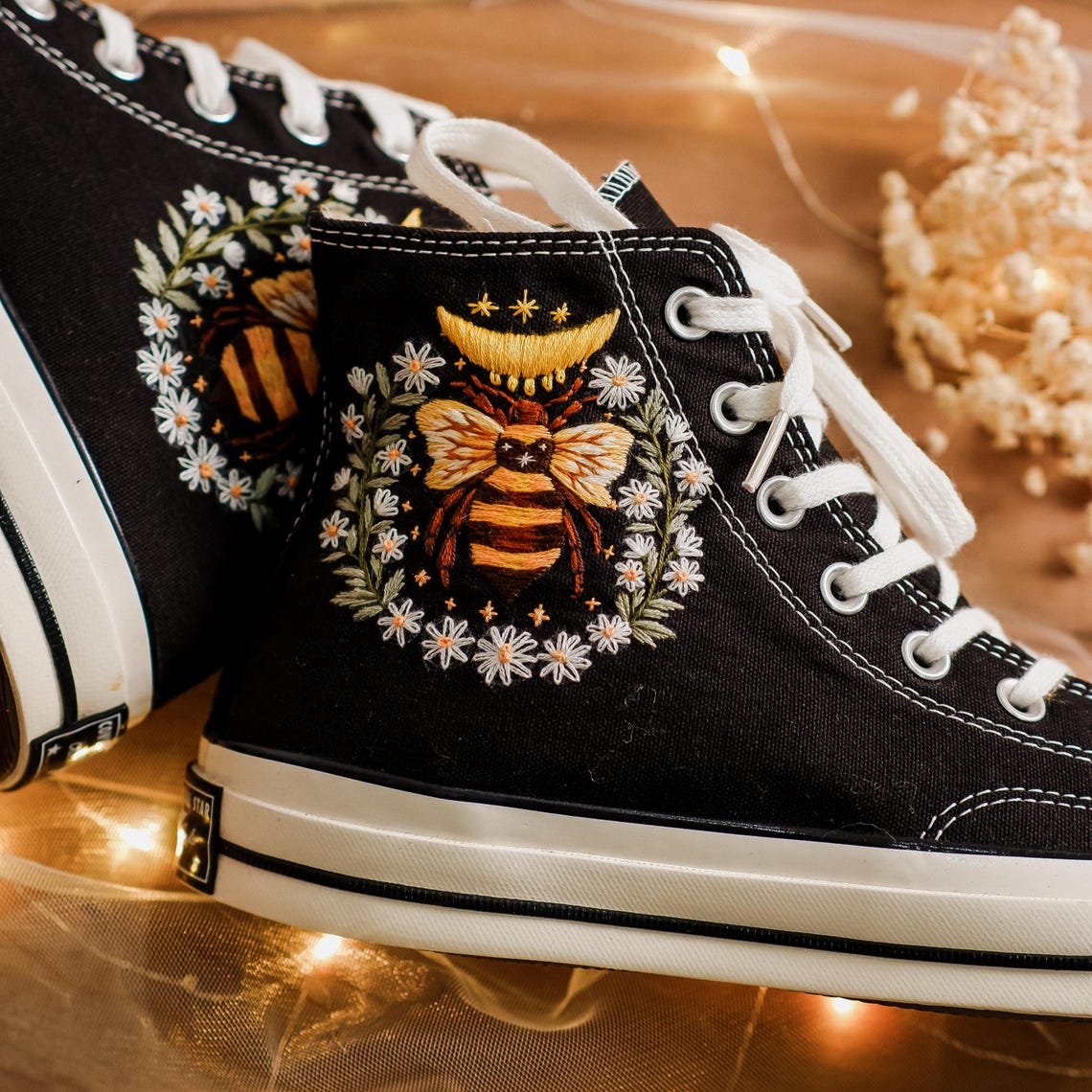 Custom Embroidered Converse, Vintage Bee Embroidered Shoes, Converse ...