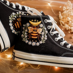 Custom Embroidered Converse, Vintage Bee Embroidered Shoes, Converse ...