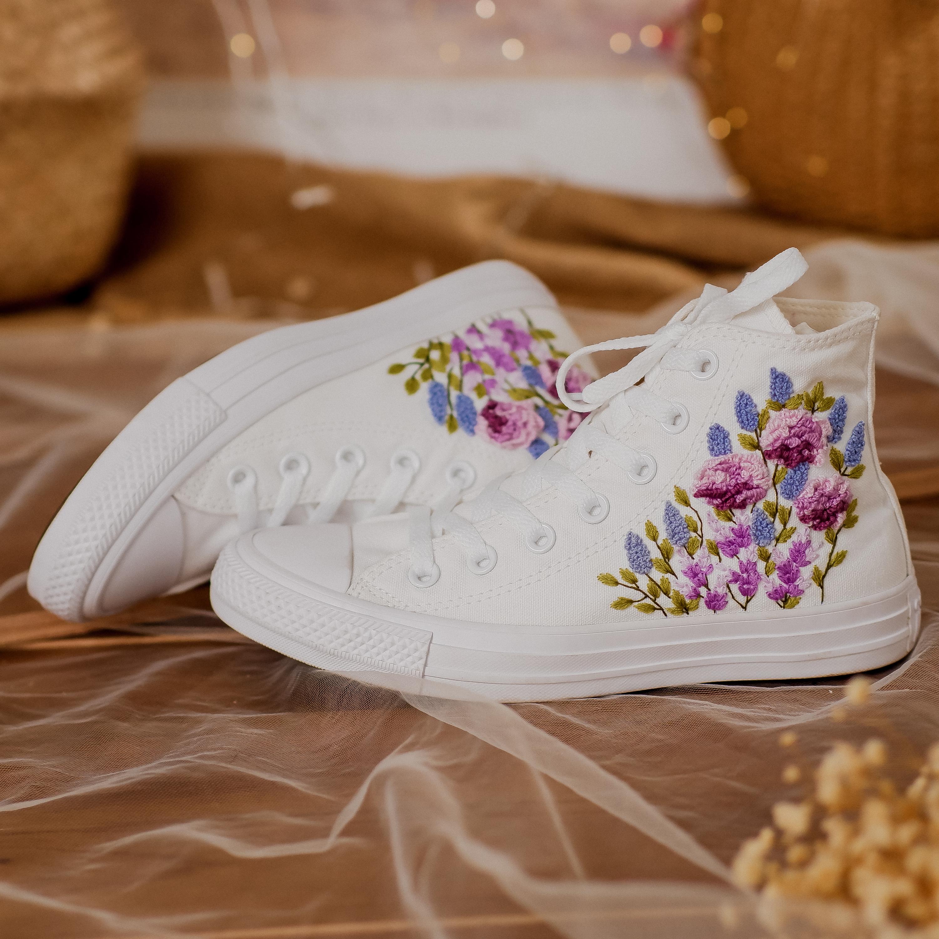 Purple Bouquet Embroidered Wedding Converse for Bride, Lavender ...