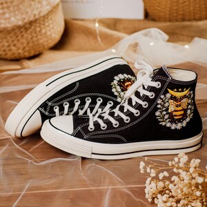 Custom Embroidered Converse, Vintage Bee Embroidered Shoes, Converse ...