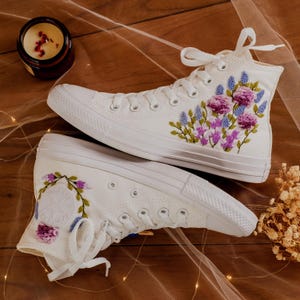 Purple Bouquet Embroidered Wedding Converse for Bride, Lavender ...