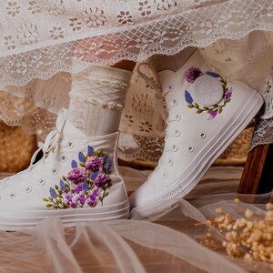 Purple Bouquet Embroidered Wedding Converse for Bride, Lavender ...