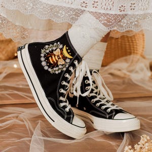 Custom Embroidered Converse, Vintage Bee Embroidered Shoes, Converse ...