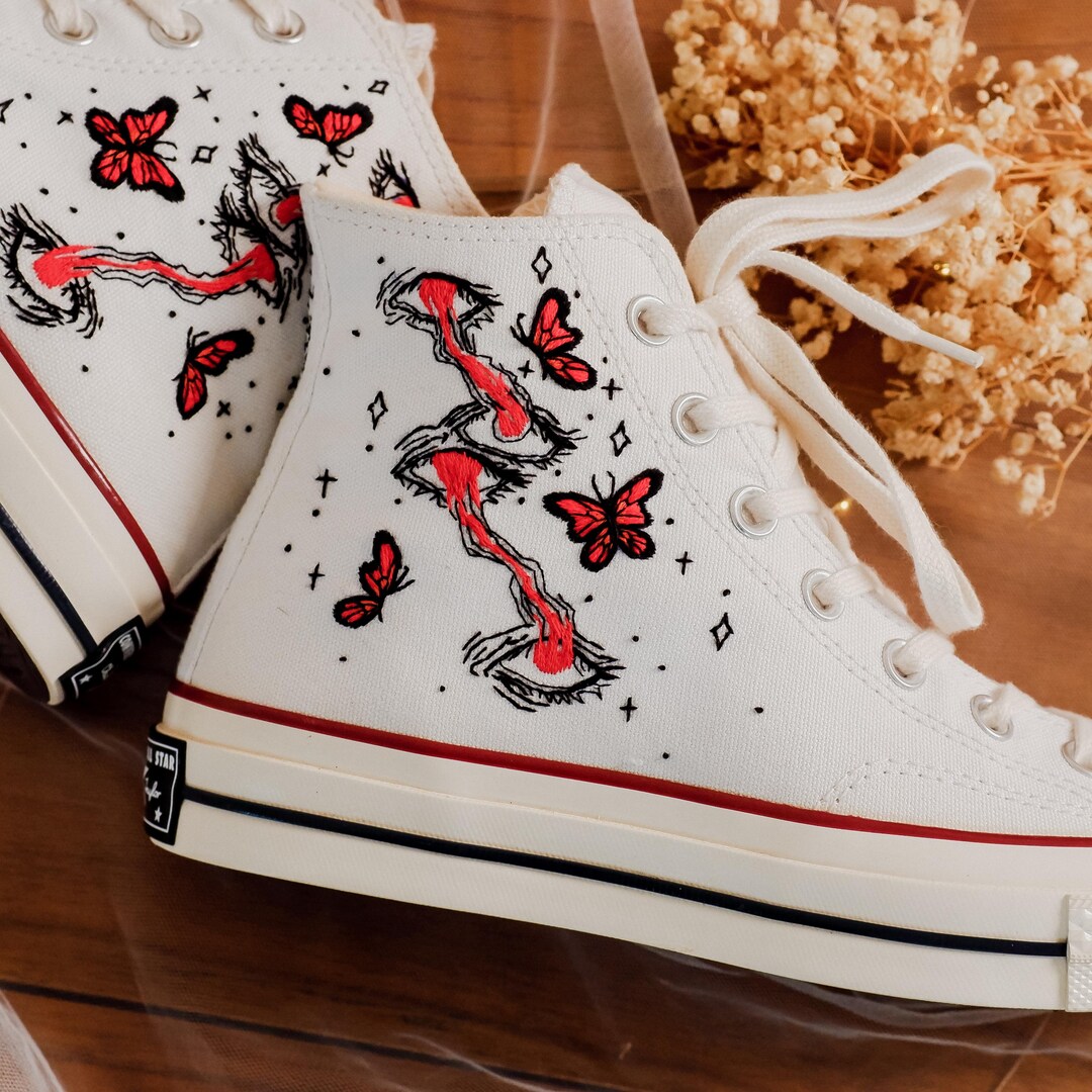Embroidered Converse, Bleeding Eye and Gothic Butterfly Embroidered ...