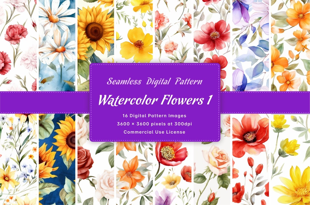 Watercolor Floral Digital Paper, Seamless Flower Printable Scrapbook ...