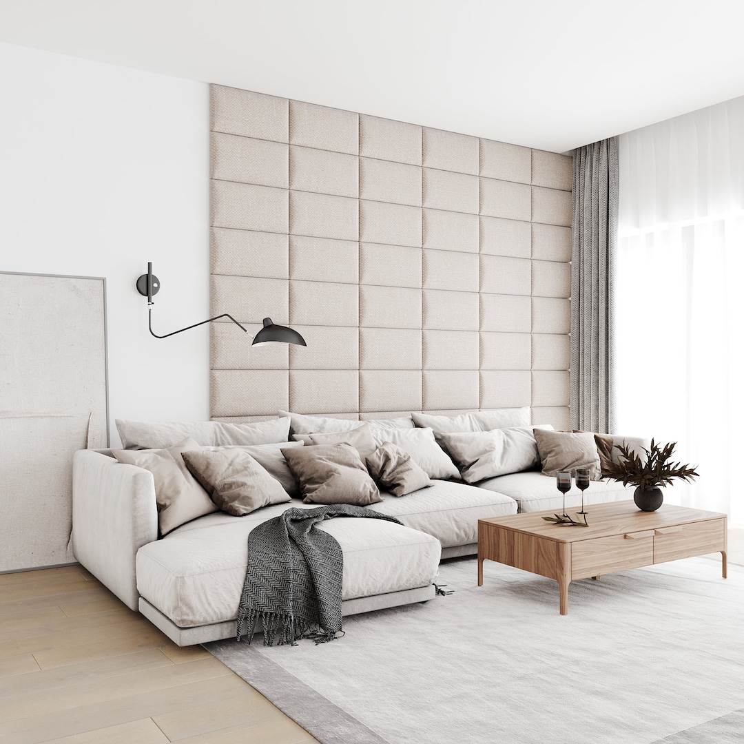 Wall Cushion Woven Fabric Cream 50x30 Upholstered Headboard Bed - Wall ...