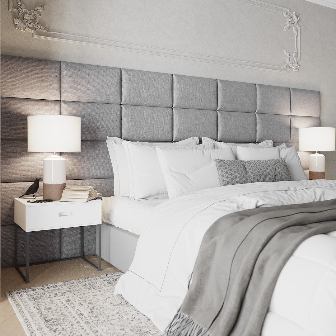 Wall Cushion Woven Fabric Light Gray 60x30 Upholstered Headboard Bed ...