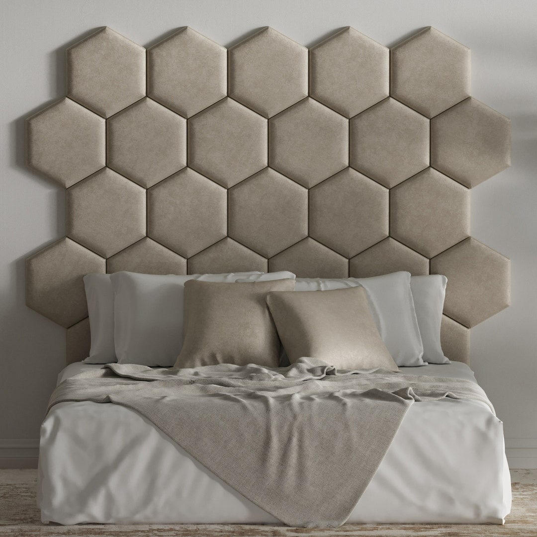 Upholstered Wall Cushion Hexagon Creme Headboard Bed - Wall Cushion ...