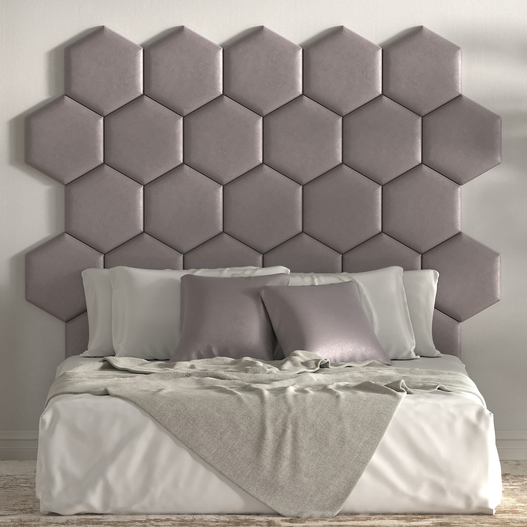 Upholstered Wall Cushion Hexagon Pale Pink Headboard Bed - Wall Cushion ...