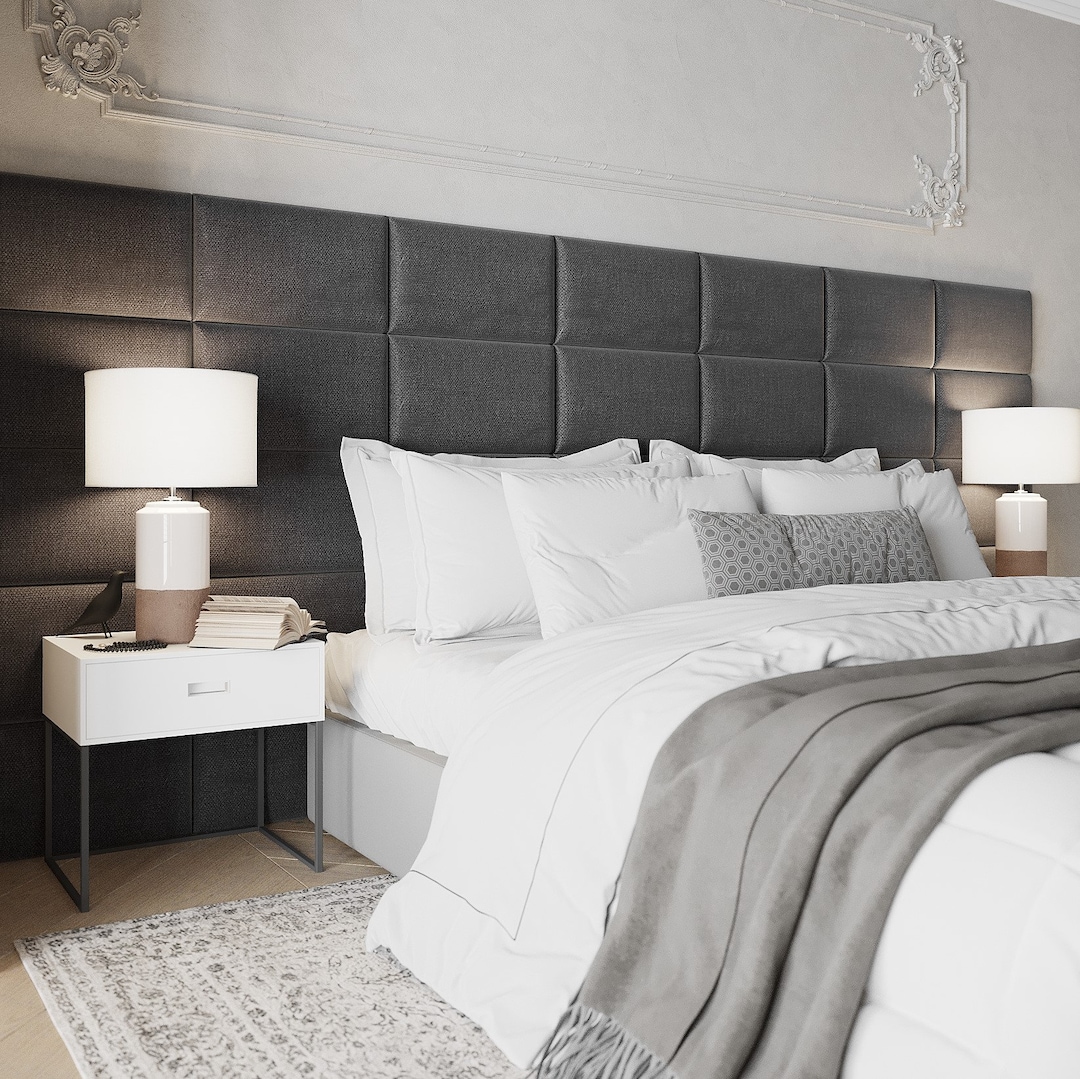 Wall Cushion Woven Fabric Gray 60x30 Padded Headboard Bed - Wall ...