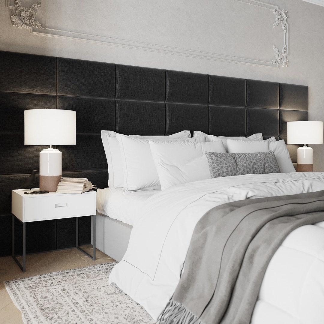 Wall Cushion Woven Fabric Anthracite 60x30 Upholstered Headboard Bed ...